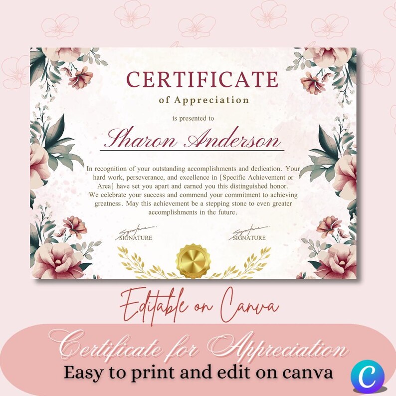 Digital Certificate Template Floral Design Award Certificate ...