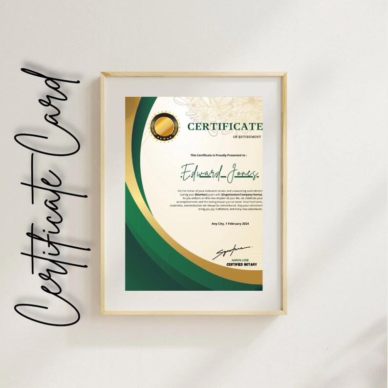Retirement Certificate Digital Download Template Design Elegant ...