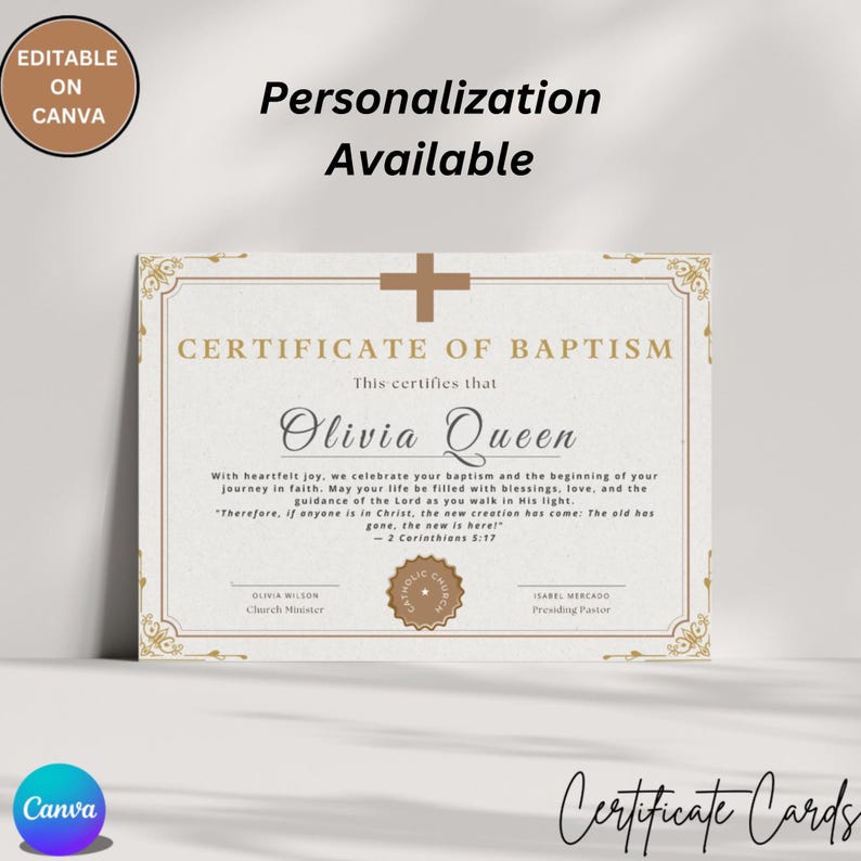 Baptism Certificate Editable Template Baptism Keepsake Certificate Sign ...