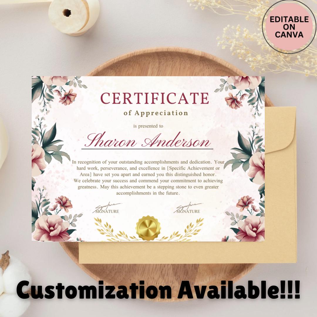 Digital Certificate Template Floral Design Award Certificate ...