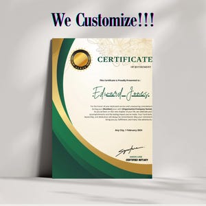 Retirement Certificate Digital Download Template Design Elegant ...