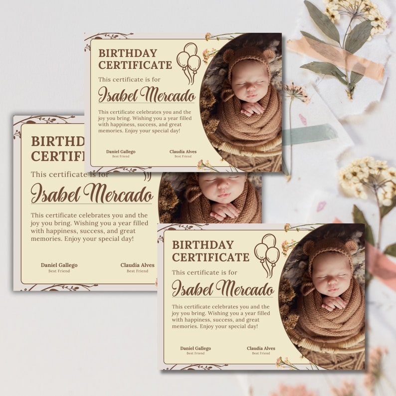 Editable Certificate Custom Birthday Digital Download Canva Template ...