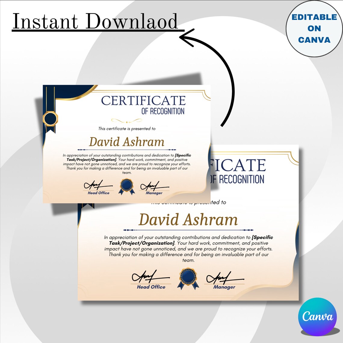 Recognition Award Editable Certificate Certificate Template Instant ...