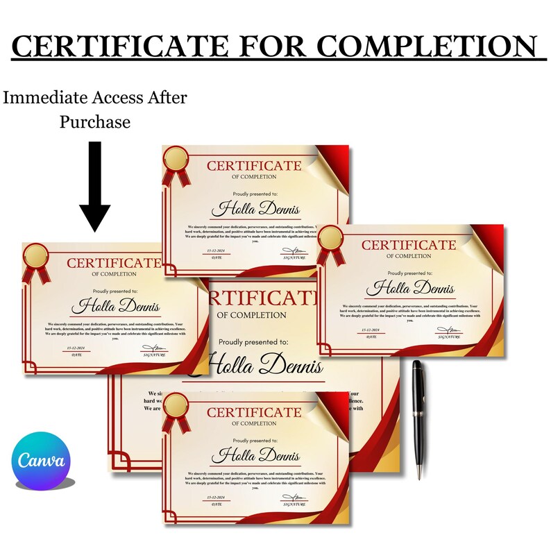 Completion Template Editable Award Training Certificate Canva ...