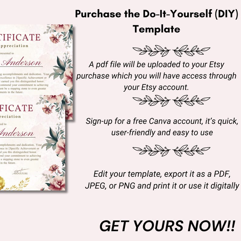Digital Certificate Template Floral Design Award Certificate ...