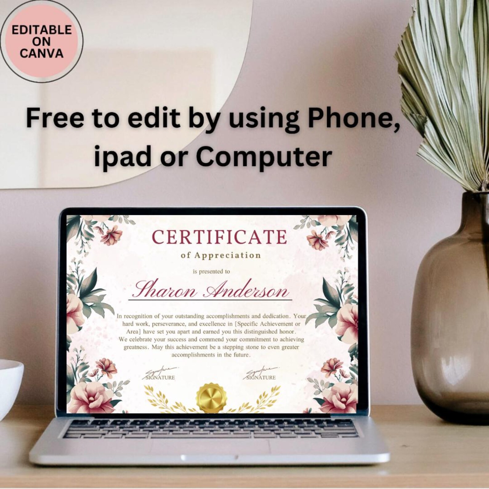 Digital Certificate Template Floral Design Award Certificate ...