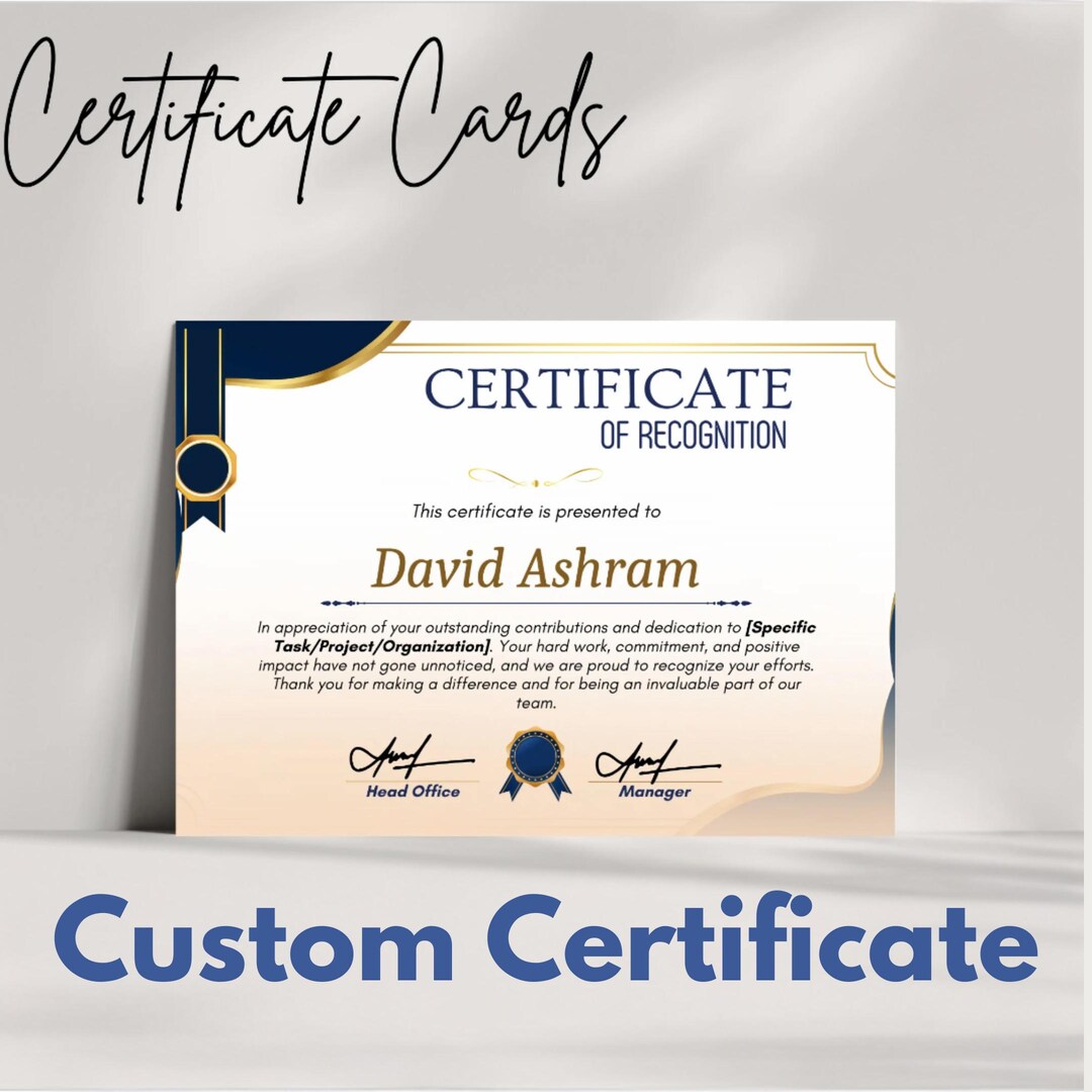 Recognition Award Custom Certificate Appreciation for Contributions Certificate Personalized ...