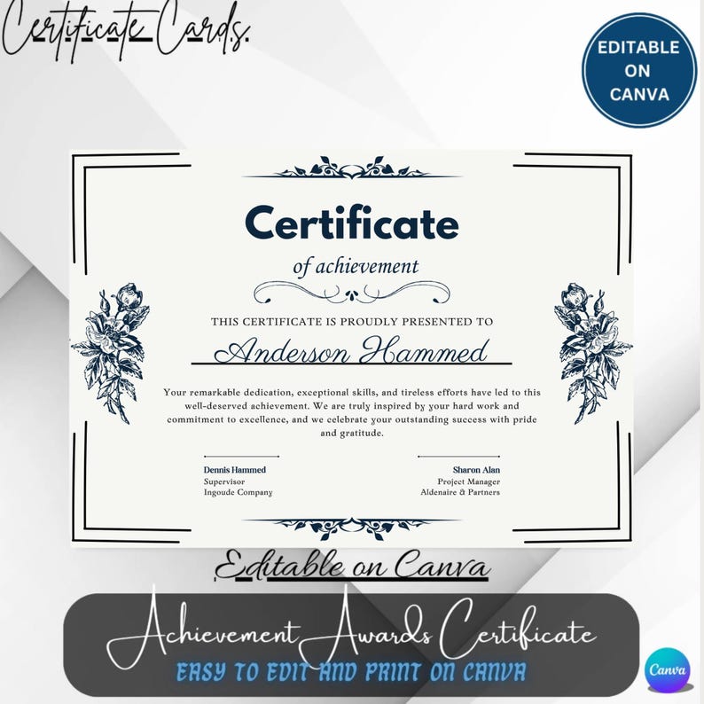 Custom Achievement Certificate Template Floral Design Award Certificate ...