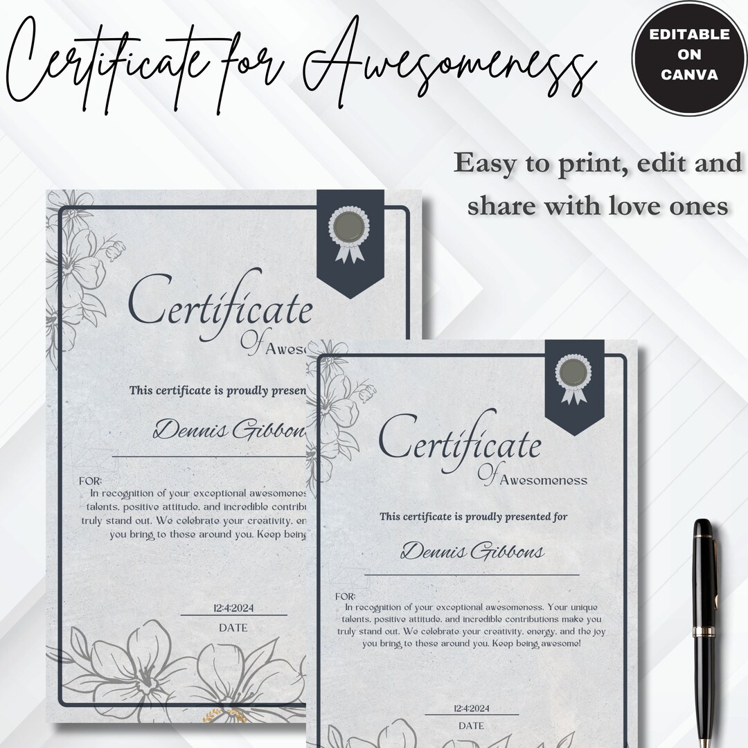 Awesomeness Award Editable Certificate for Recognition of School Award ...