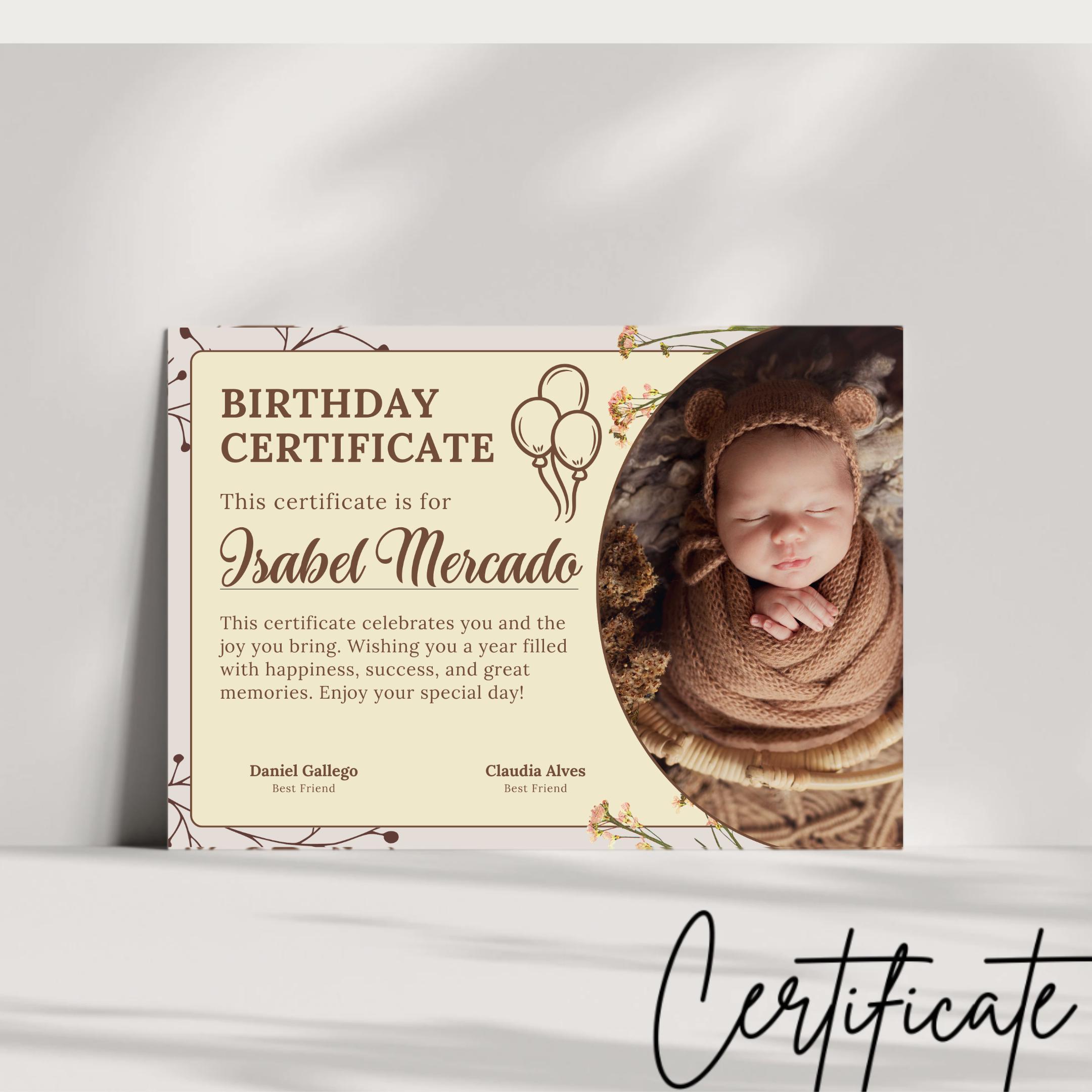 Editable Certificate Custom Birthday Digital Download Canva Template ...