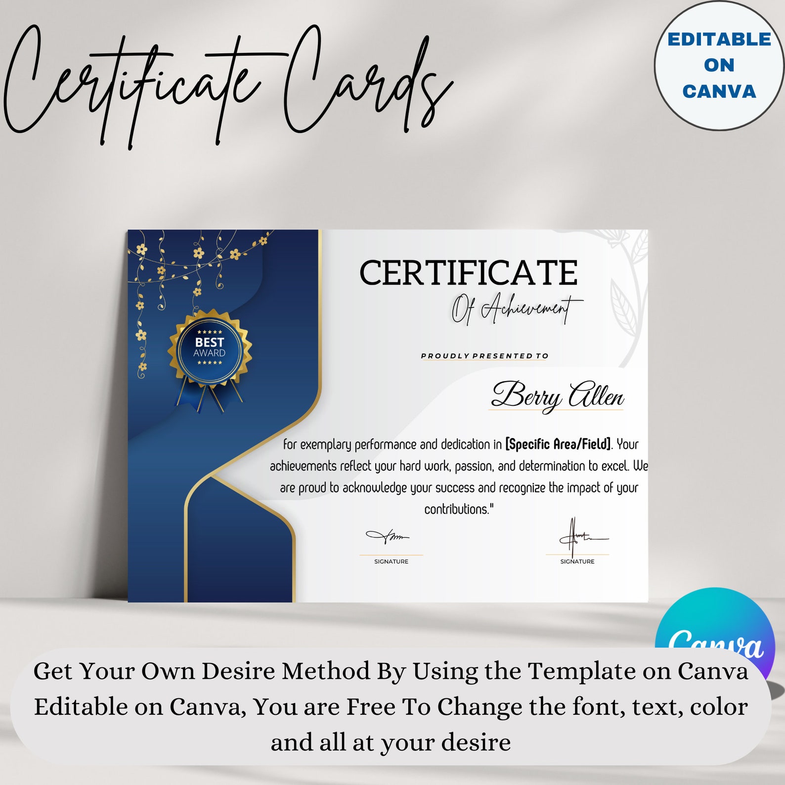 Appreciation Award Printable Certificate Editable Template Diploma ...