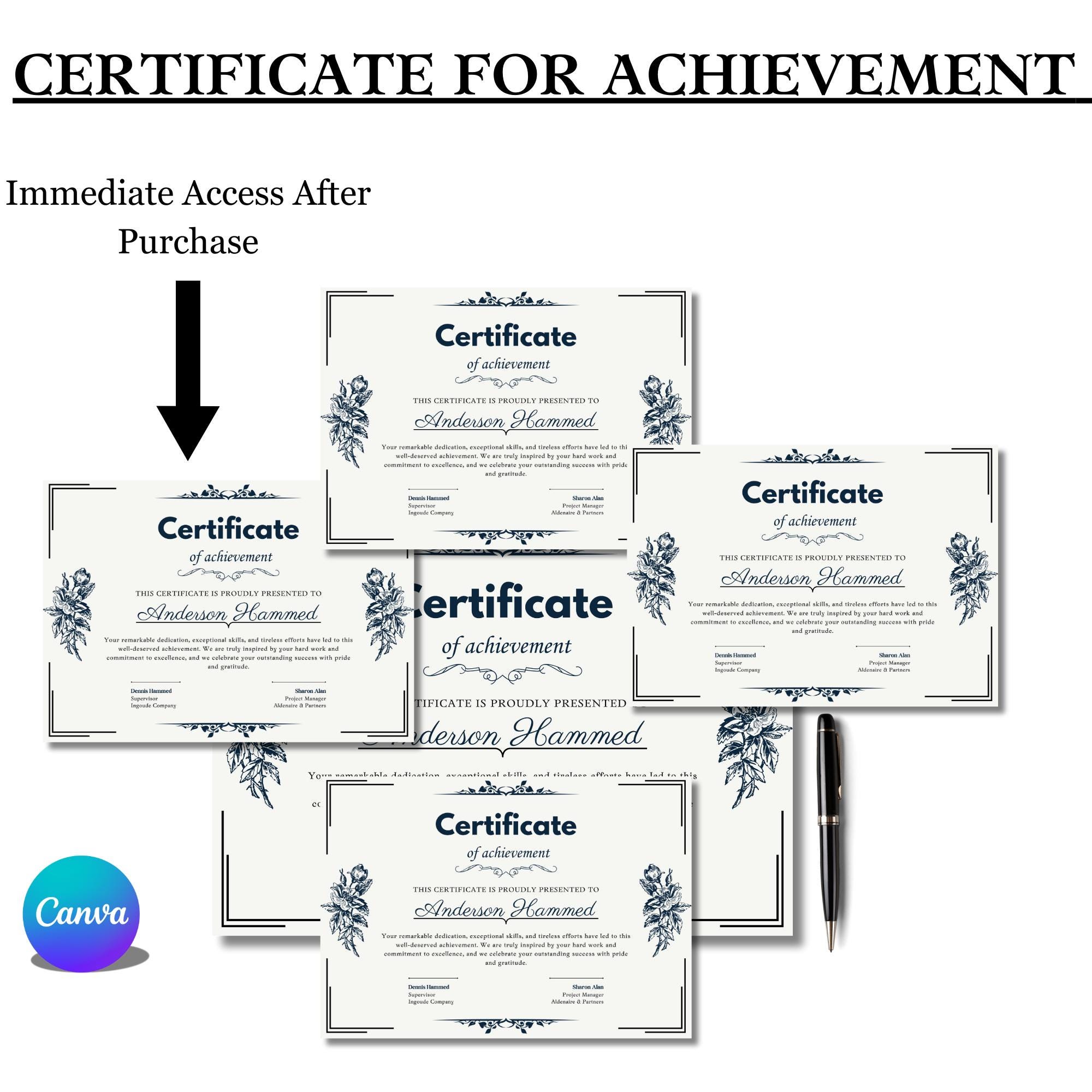 Achievement Template Editable Award Floral Certificate Canva Template ...