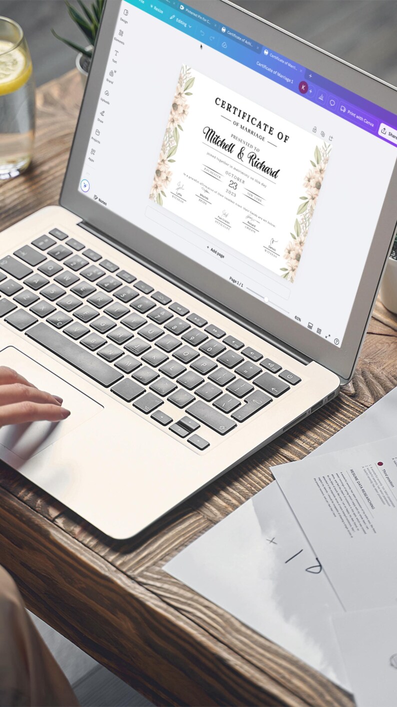 Personalized Wedding Certificate Marriage Keepsake Floral Design ...