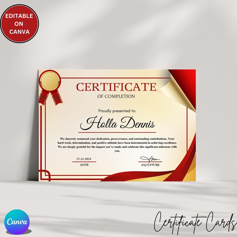 Completion Template Editable Award Training Certificate Canva ...