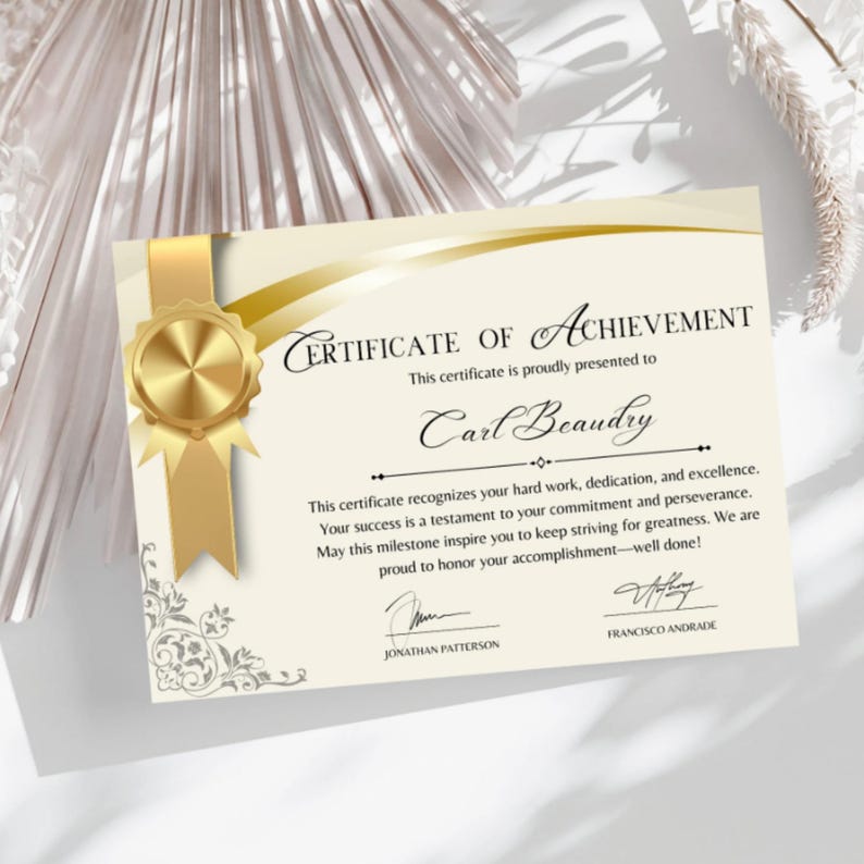 Custom Certificate Printable Award Gold Style Design Personalized ...