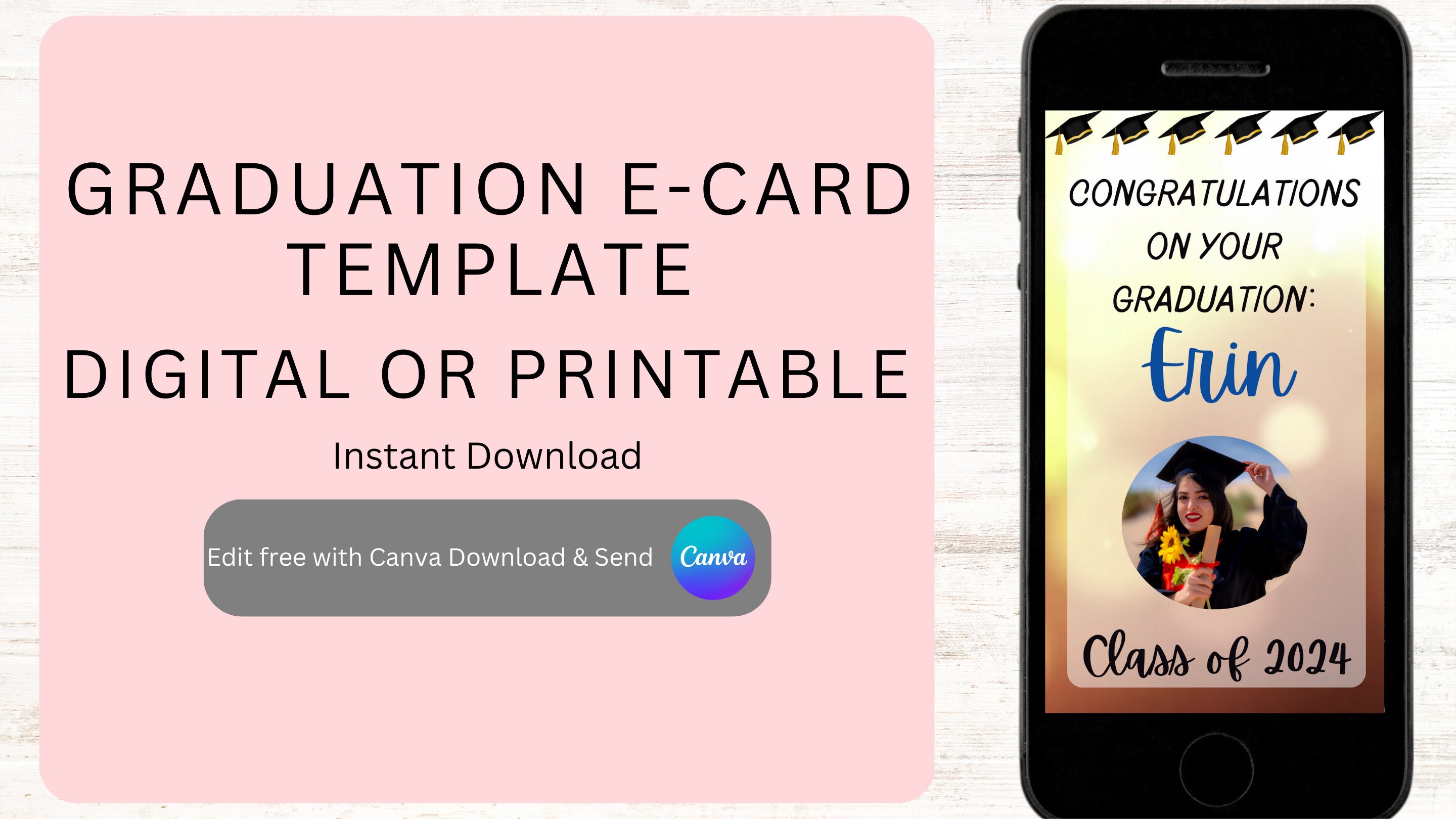 2024 Graduation E-card Golden Background Grad Party Invite Digital Grad ...