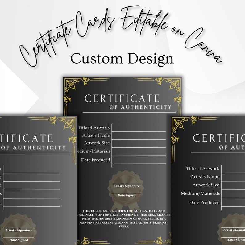 Certificate Authenticity Template Digital Download Art Verification ...