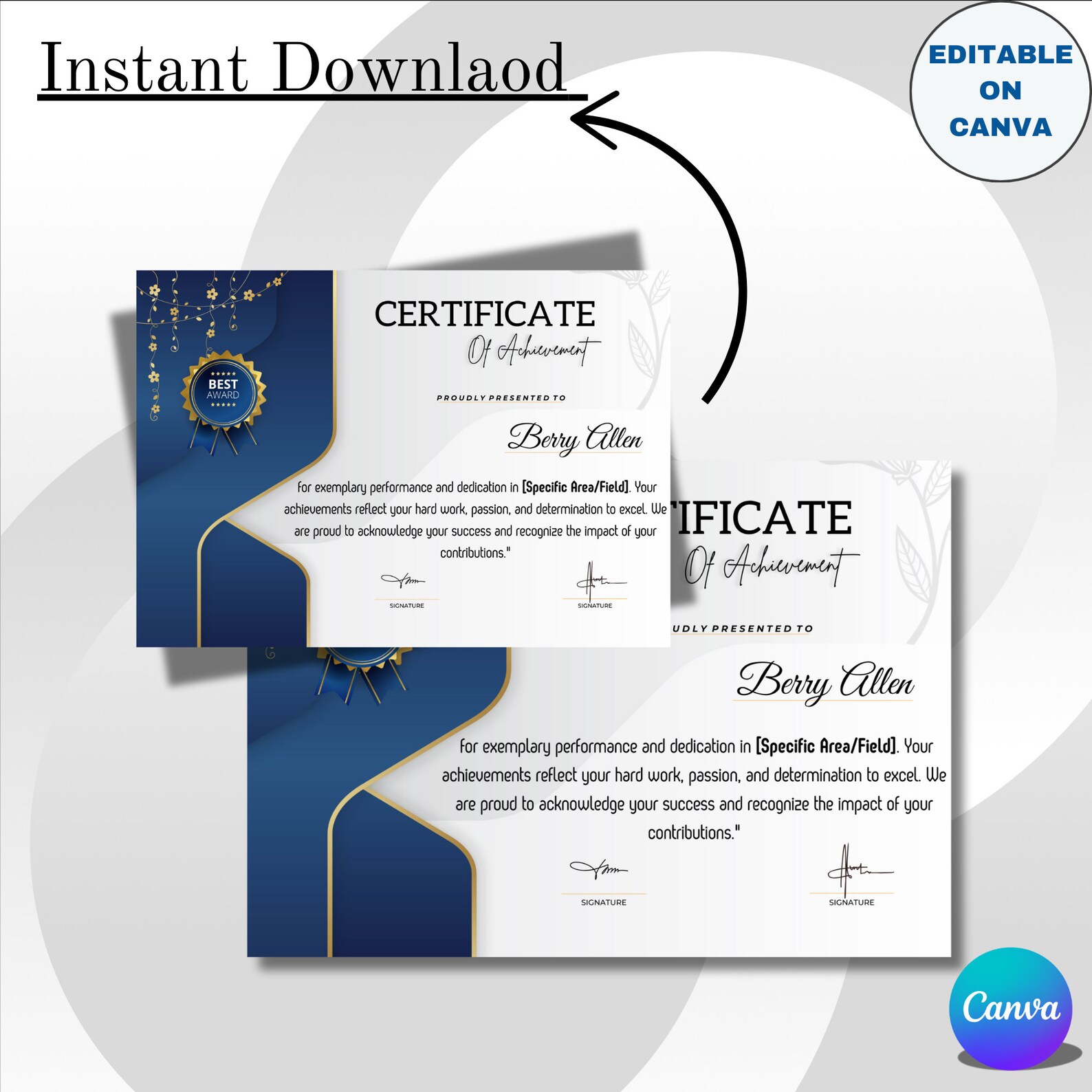 Appreciation Award Printable Certificate Editable Template Diploma ...