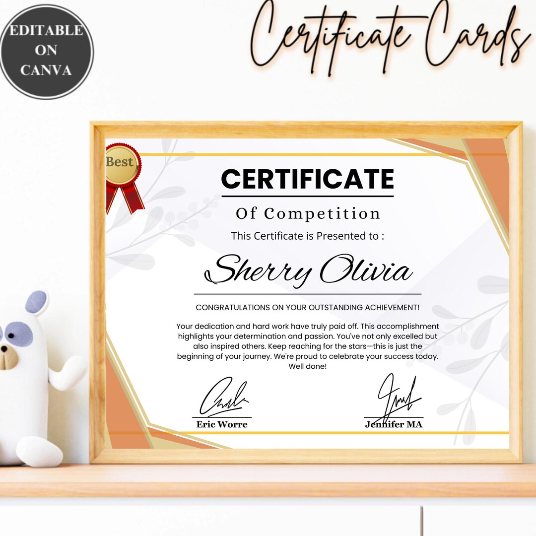 Customizable Competition Certificate Template Printable Competition ...