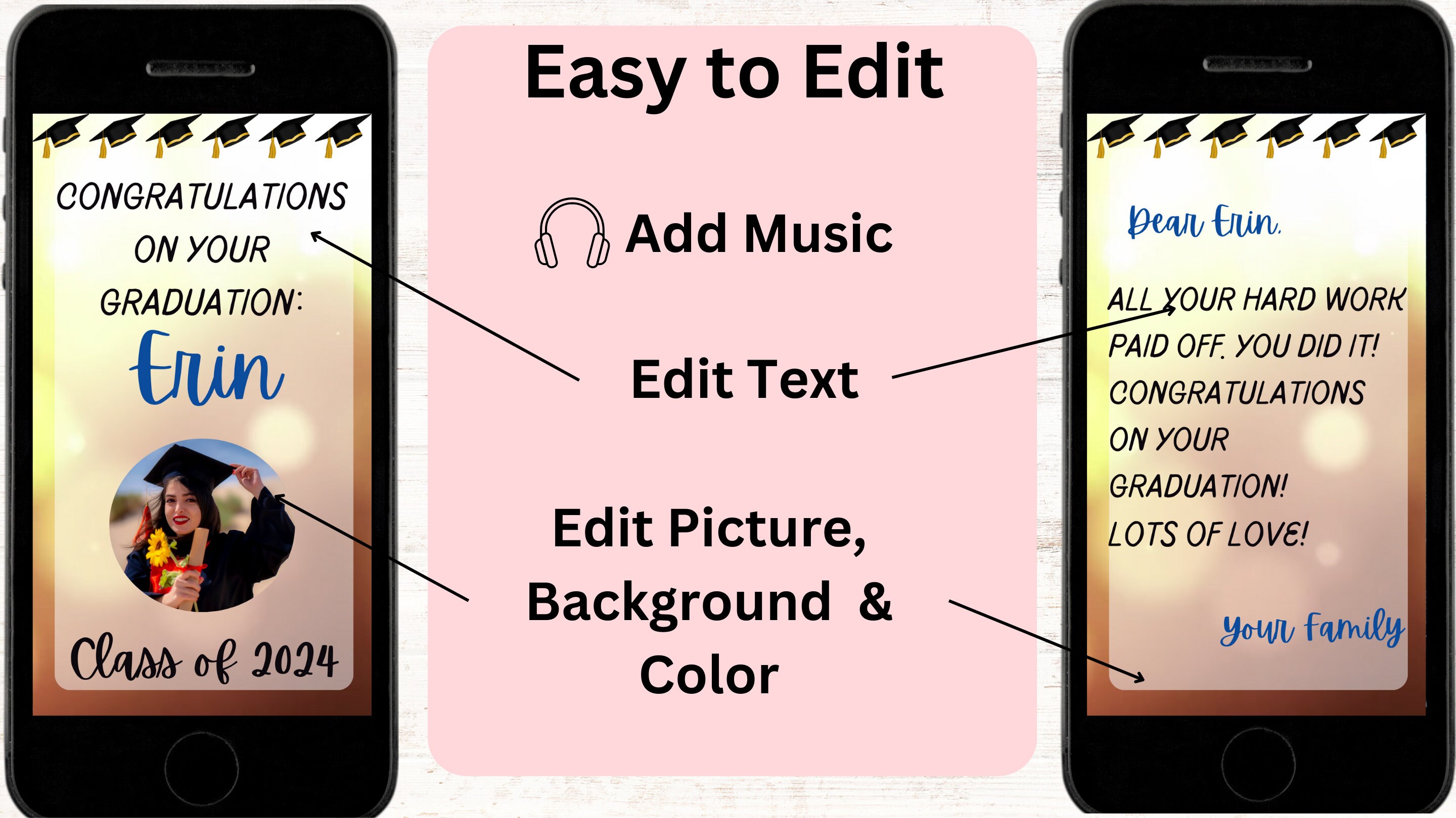 2024 Graduation E-card Golden Background Grad Party Invite Digital Grad ...