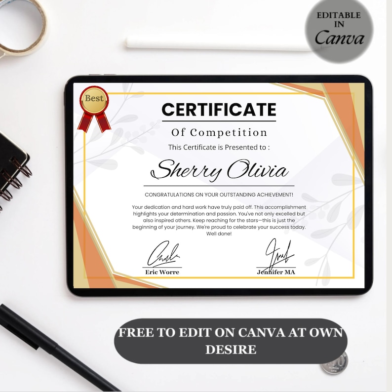 Editable Certificate for Competition Custom Canva Template Modern ...