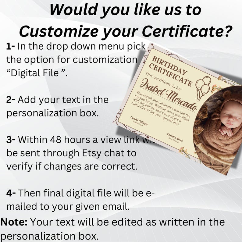 Editable Certificate Custom Birthday Digital Download Canva Template ...