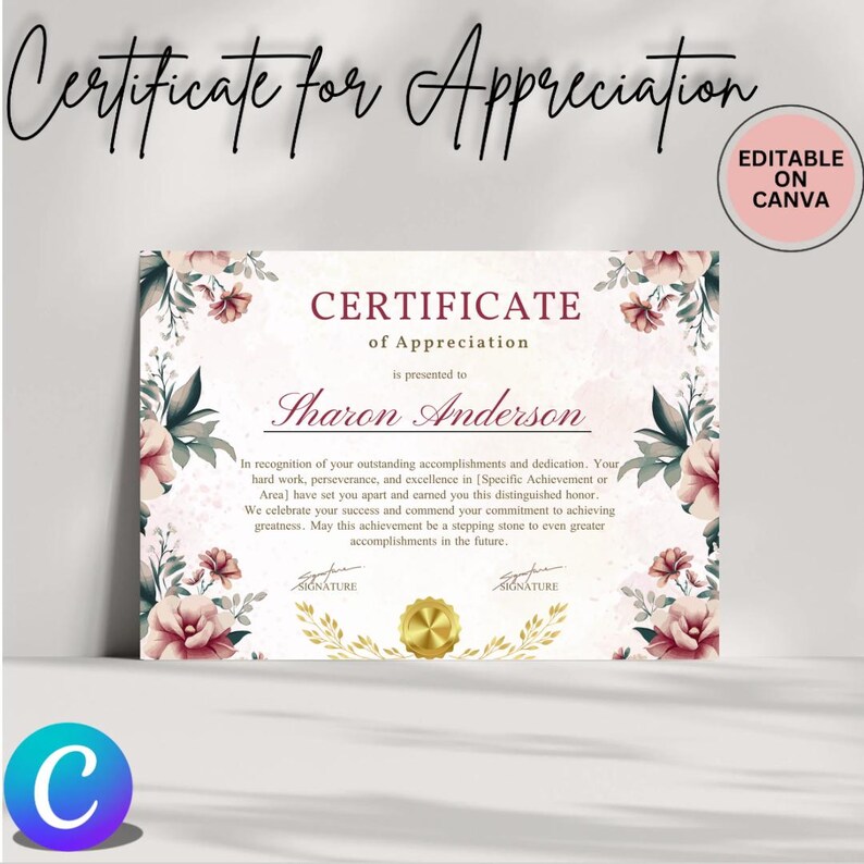 Digital Certificate Template Floral Design Award Certificate ...