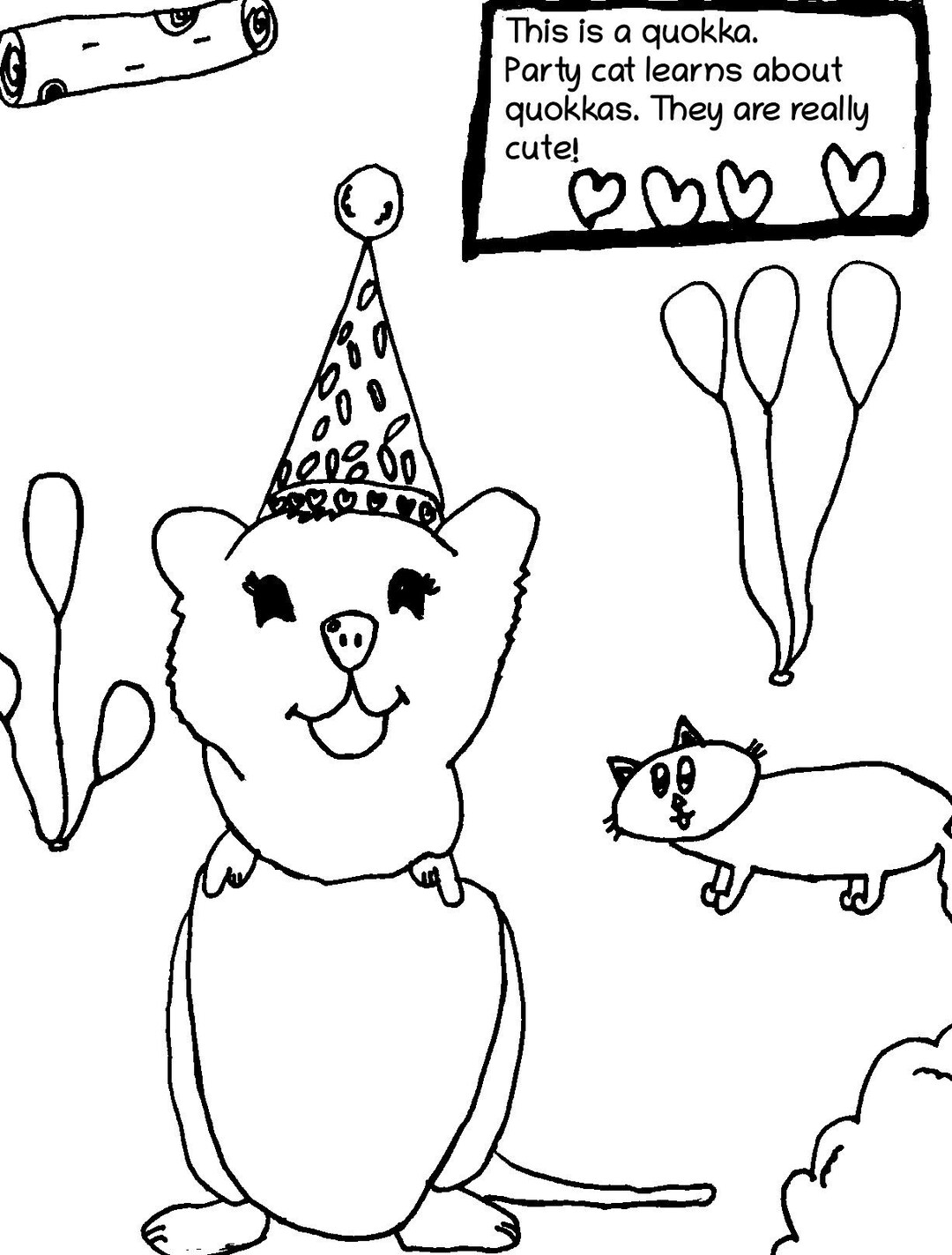 Party Cat (#2) - Quokka - Digital Coloring Sheet - Etsy