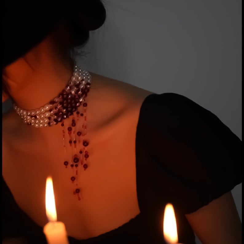 Pearl Choker,bloody Pearl Necklace,bloody Choker,handmade Jewellery ...