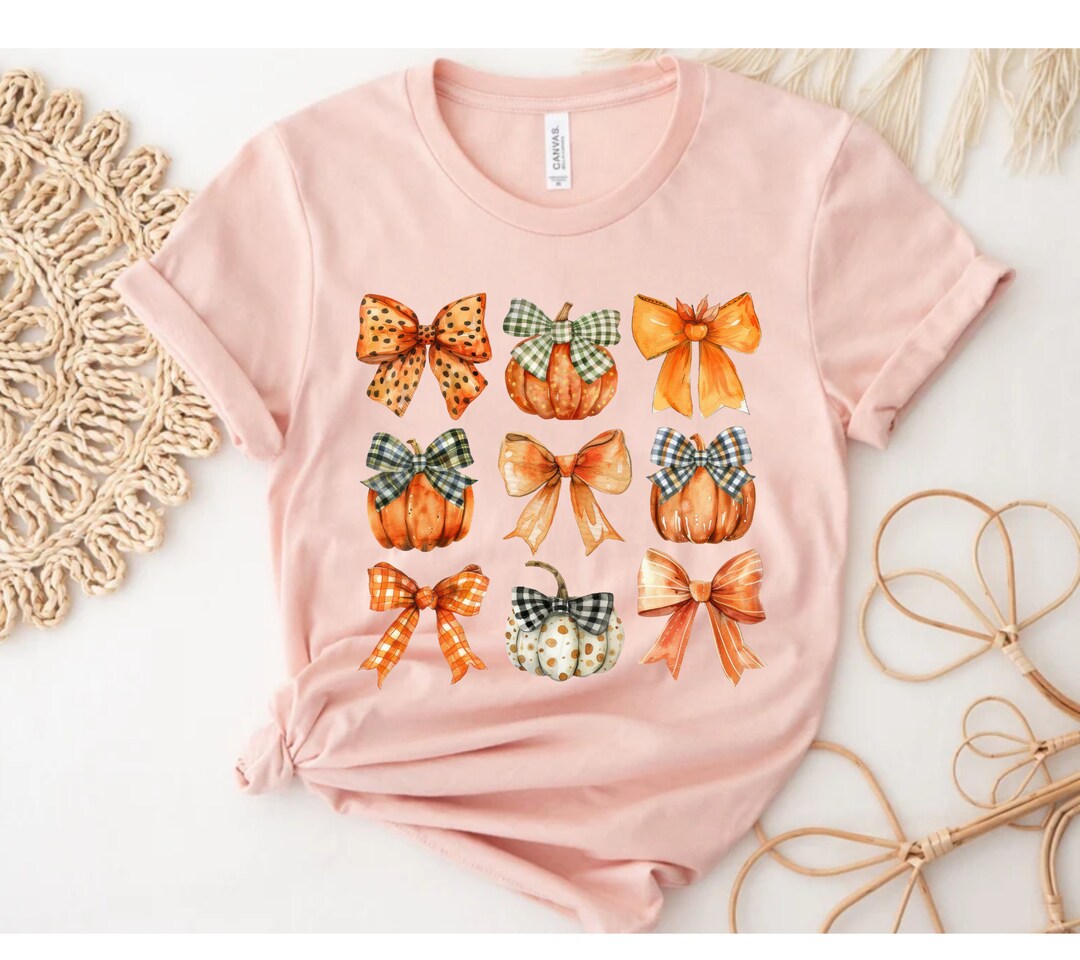 Retro Fall Pumpkin Bow T-shirt: Autumn Coquette Sweatshirt - Etsy