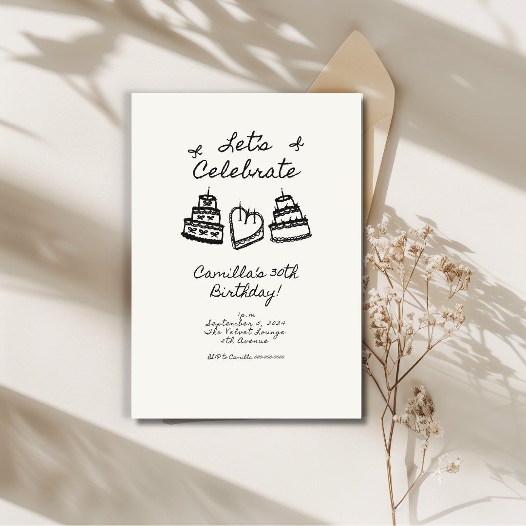 Hand Drawn Birthday Party Invitation Template Hand Drawn Illustration ...