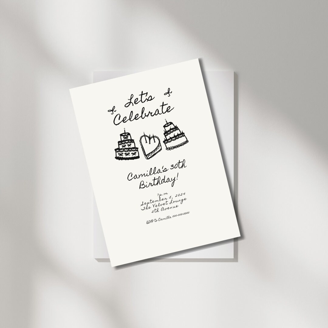 Vintage Cakes Birthday Party Invitation Template, Hand Drawn ...