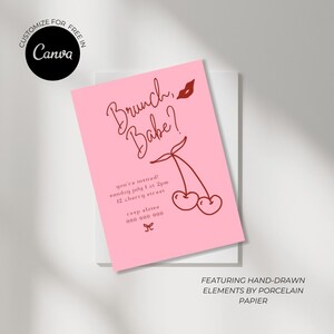 Hand Drawn Brunch Invitation, Pink Brunch Invite, Let's Brunch ...