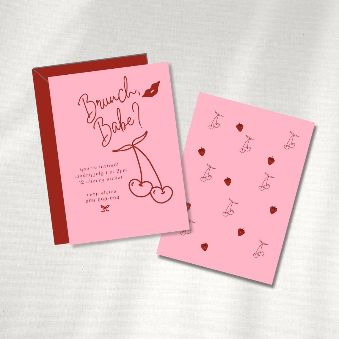 Hand Drawn Brunch Invitation, Pink Brunch Invite, Let's Brunch ...