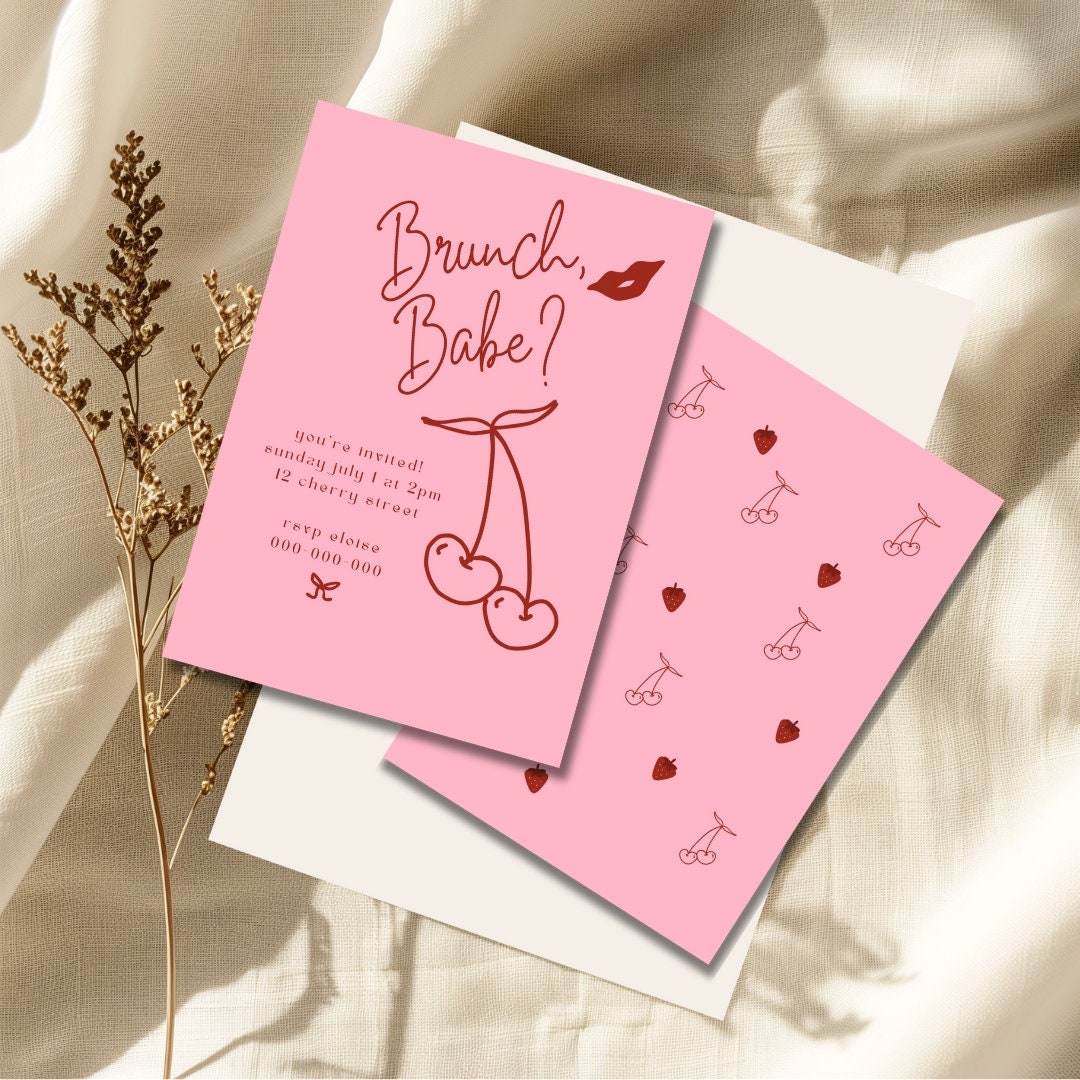 Hand Drawn Brunch Invitation Pink Brunch Invite Let's Brunch Invitation ...