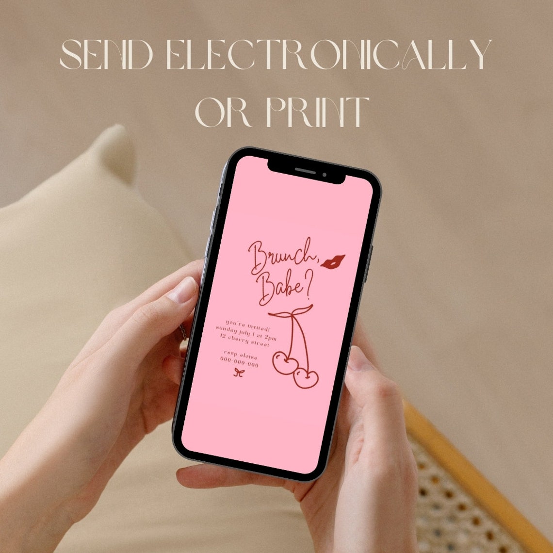 Hand Drawn Brunch Invitation, Pink Brunch Invite, Let's Brunch ...