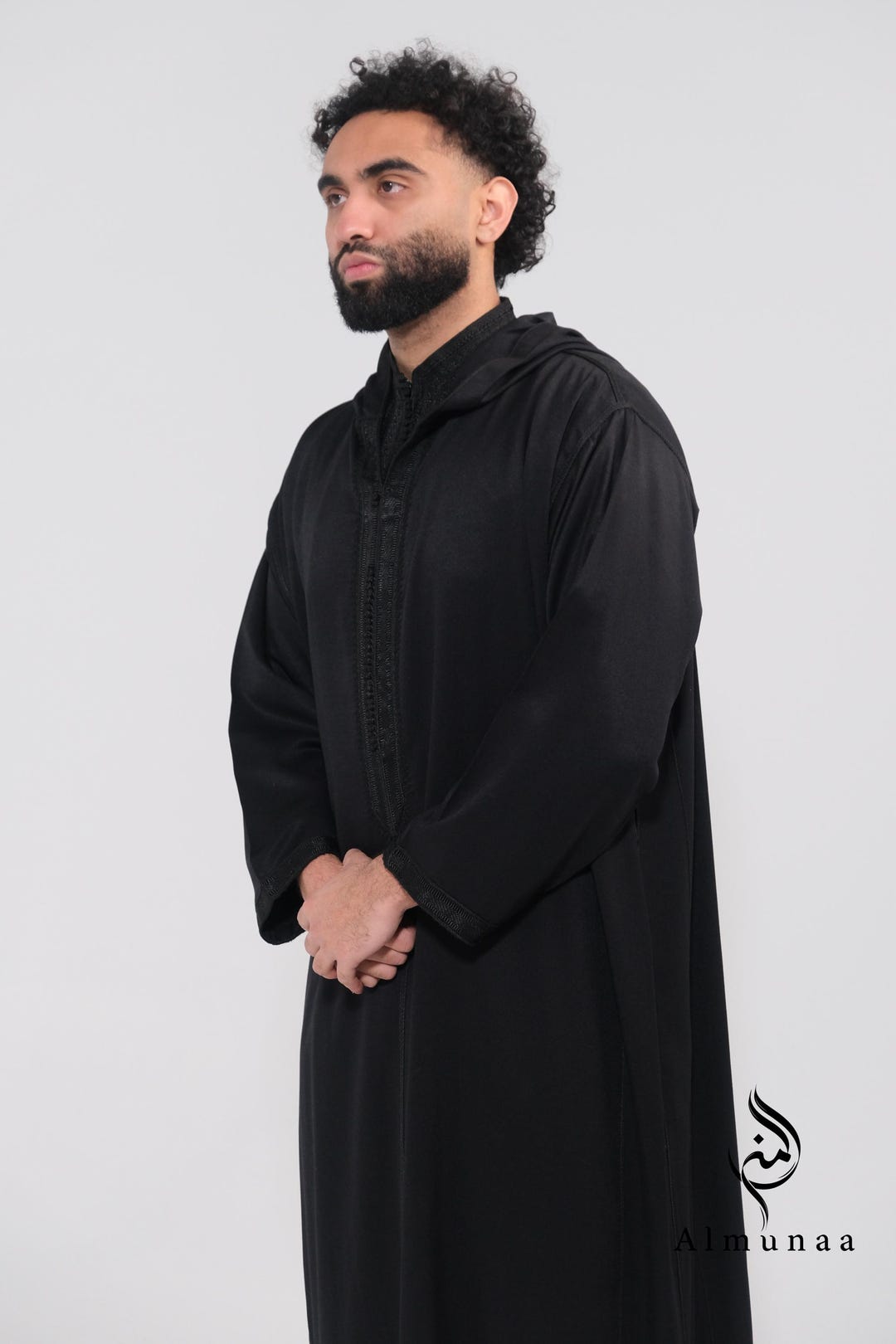 CUSTOM Moroccan Black DJELLABA and Jabadoor, Moroccan Long Sleeve Mens ...