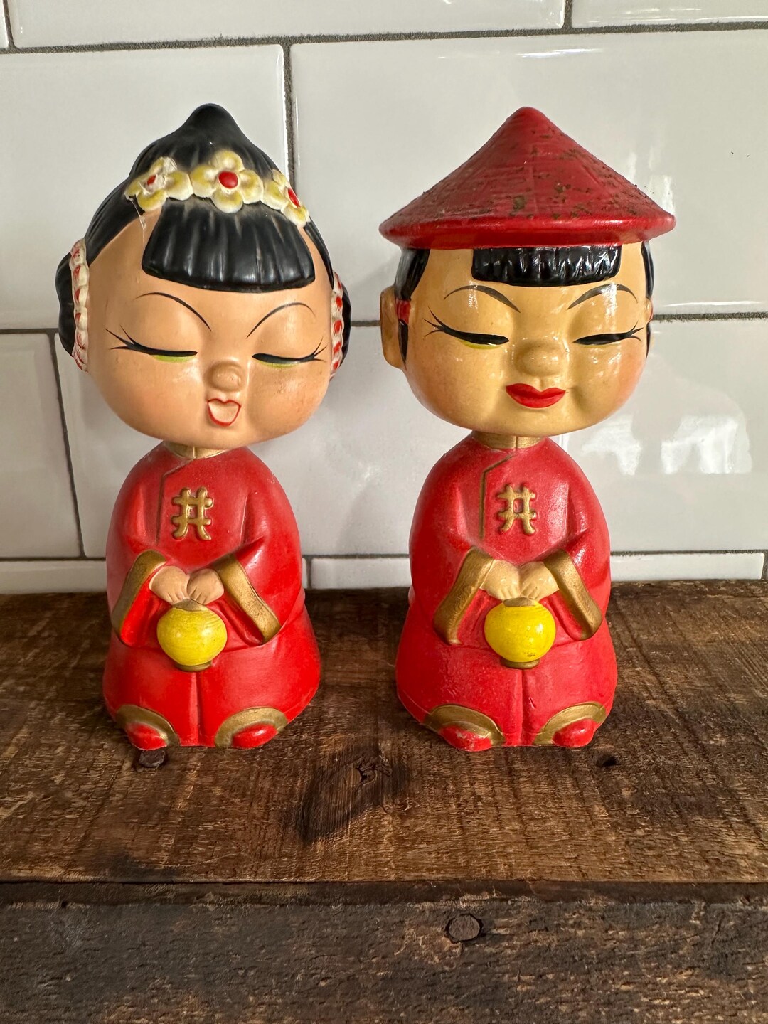 Two Vintage Japanese Kokeshi Dolls Papier-mâché Bobble Heads, Made in ...