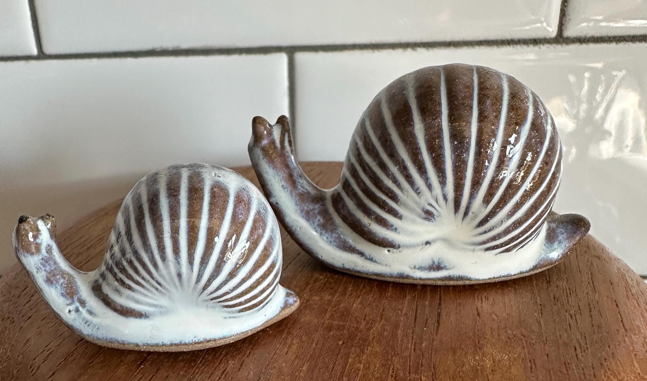 Vintage Terracotta Redware White Glazed Pottery Snails Miniature ...