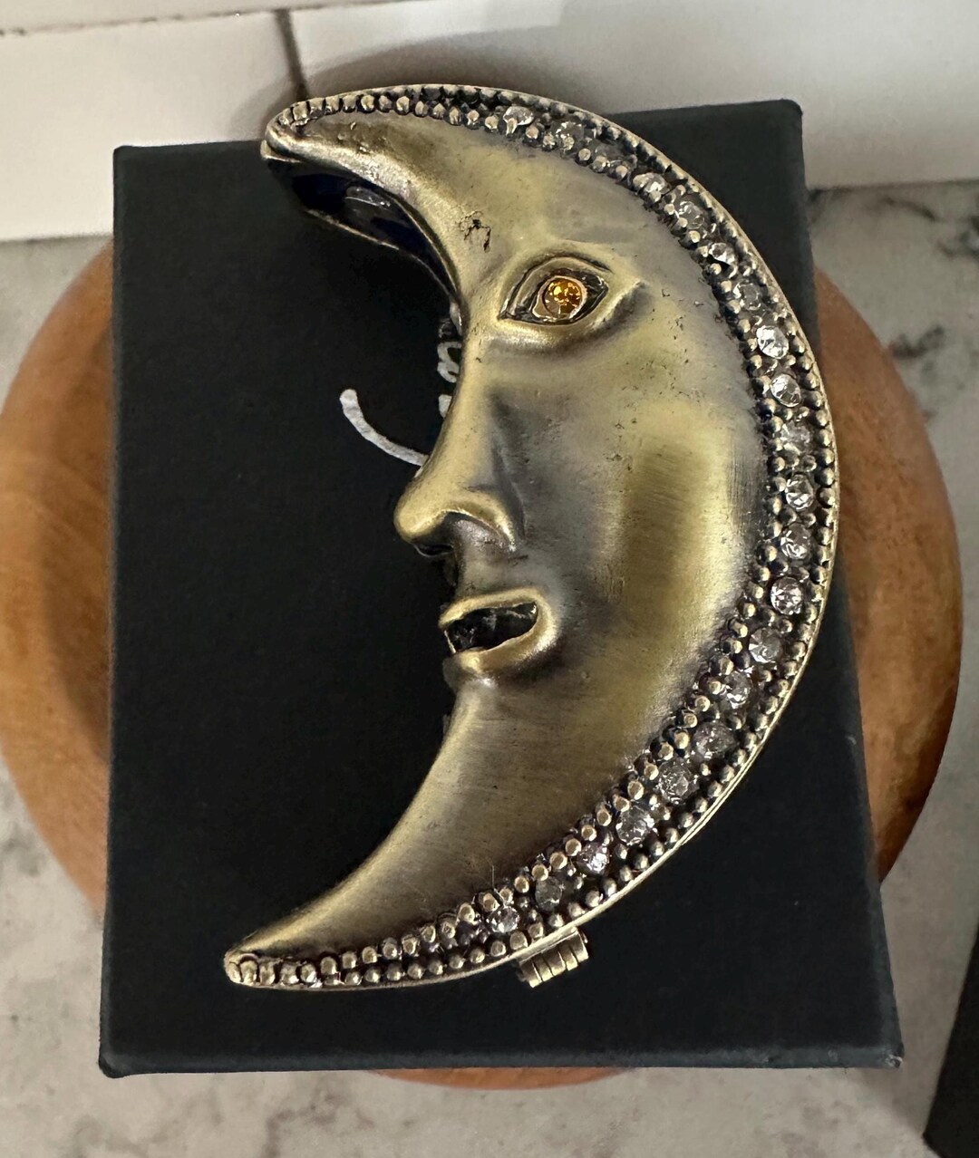 Bejeweled Moon Trinket Box-enamel HINGED Box Figurine W/ Crystals ...