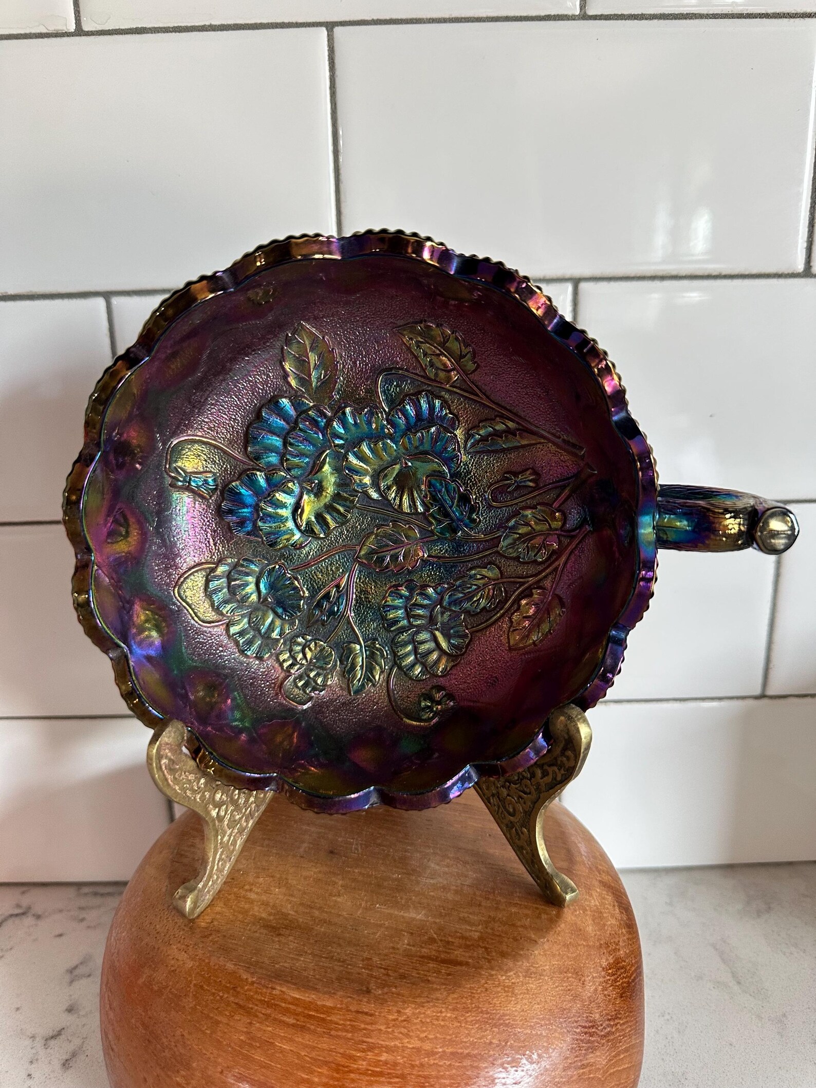 Imperial Quilted Pansy Amethyst Carnival Glass Handled Nappy Vintage - Etsy