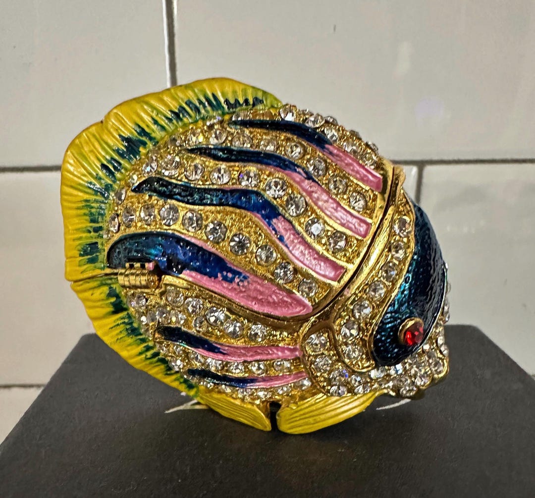 Rhinestone Puffer Fish Trinket Box-enamel HINGED Box Figurine Elegant ...