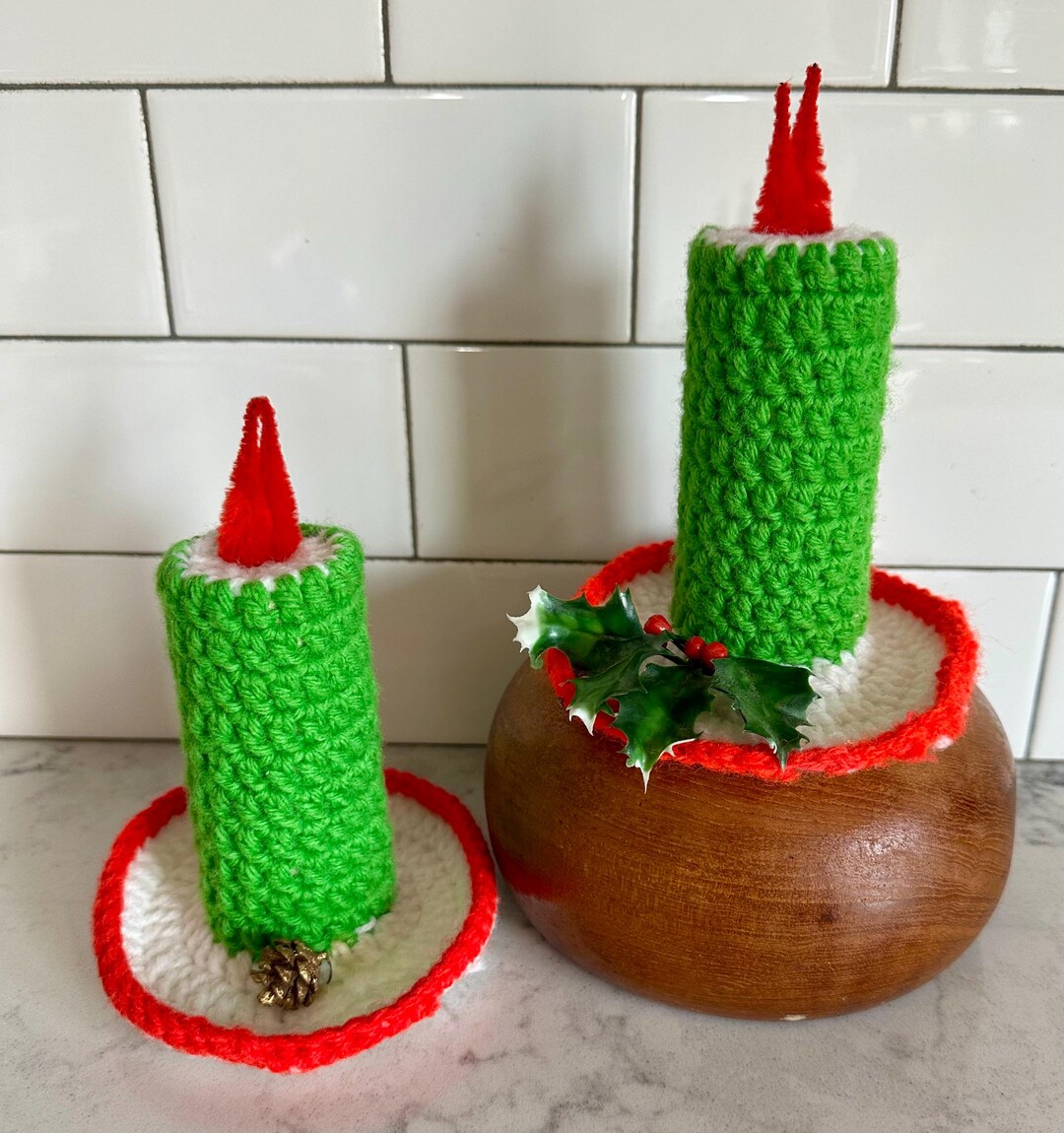 Vintage Crochet Christmas Candles Pair - Etsy