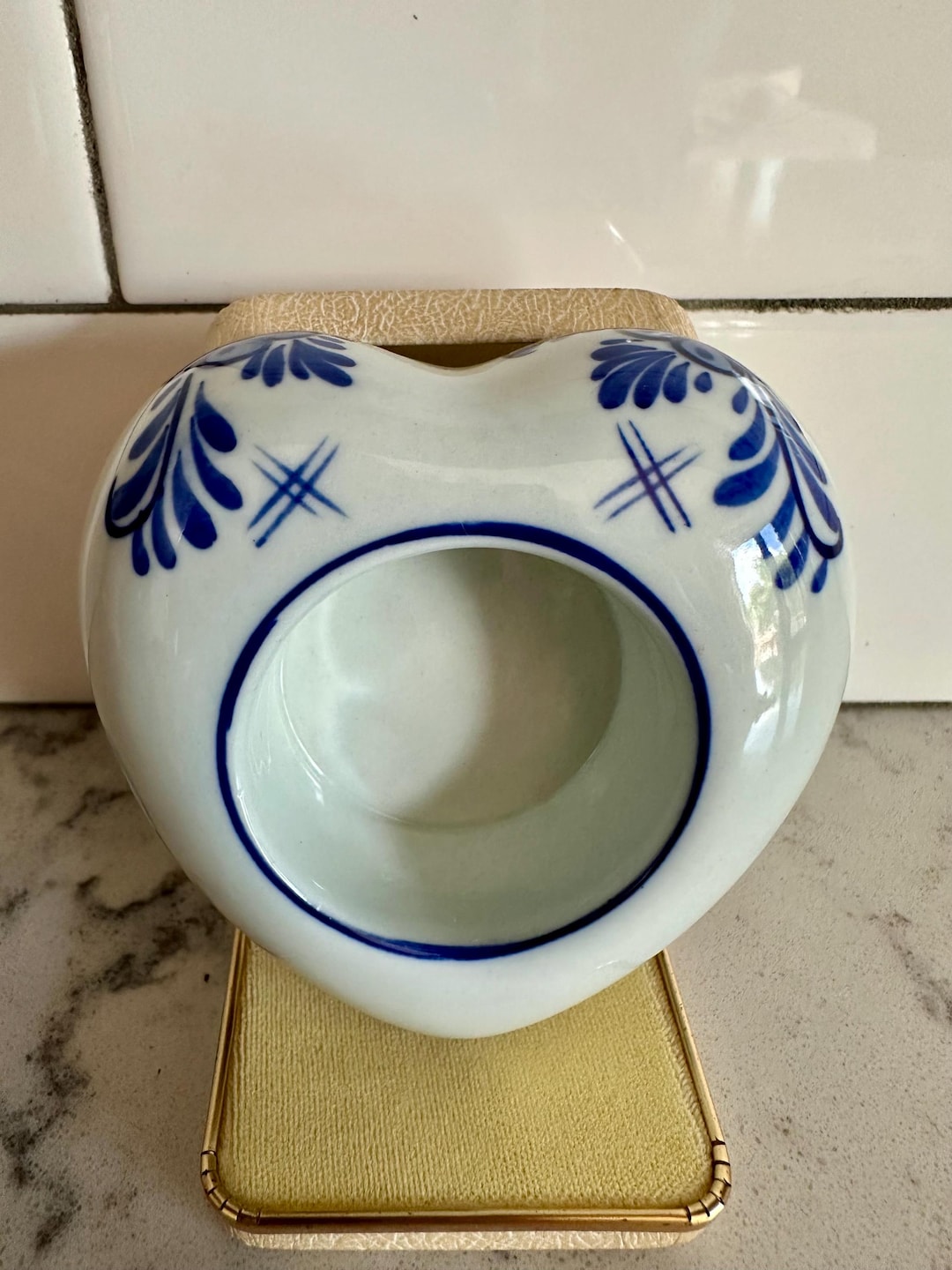 Delft Blue HEART Tealight / Votive Candle Holder Handpainted Windmills ...