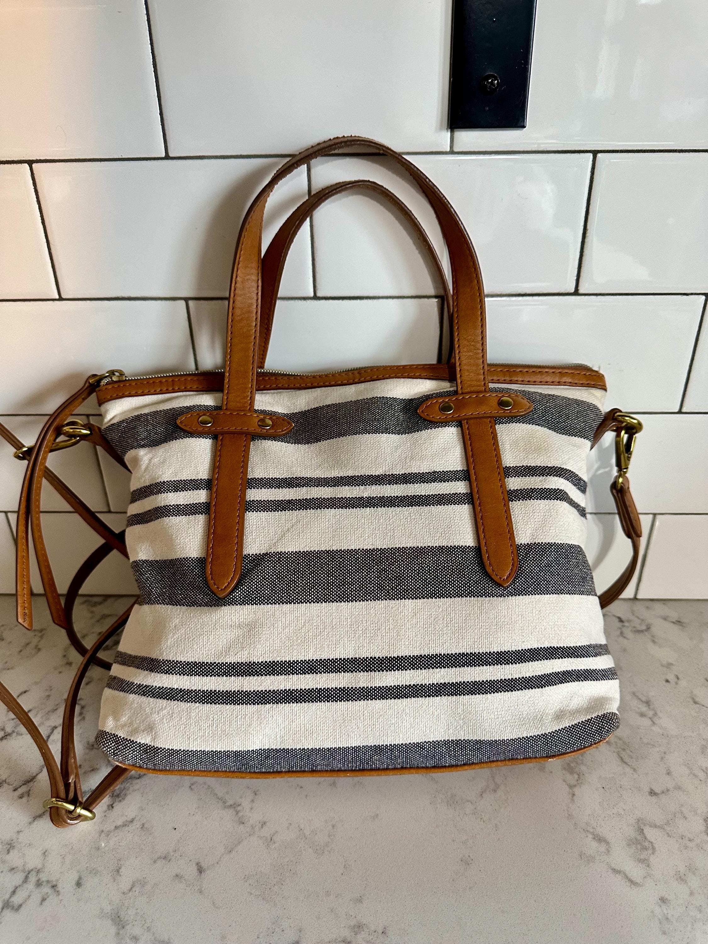 Fossil Felicity Crossbody Satchel Blue White Neutral Stripe Purse - Etsy