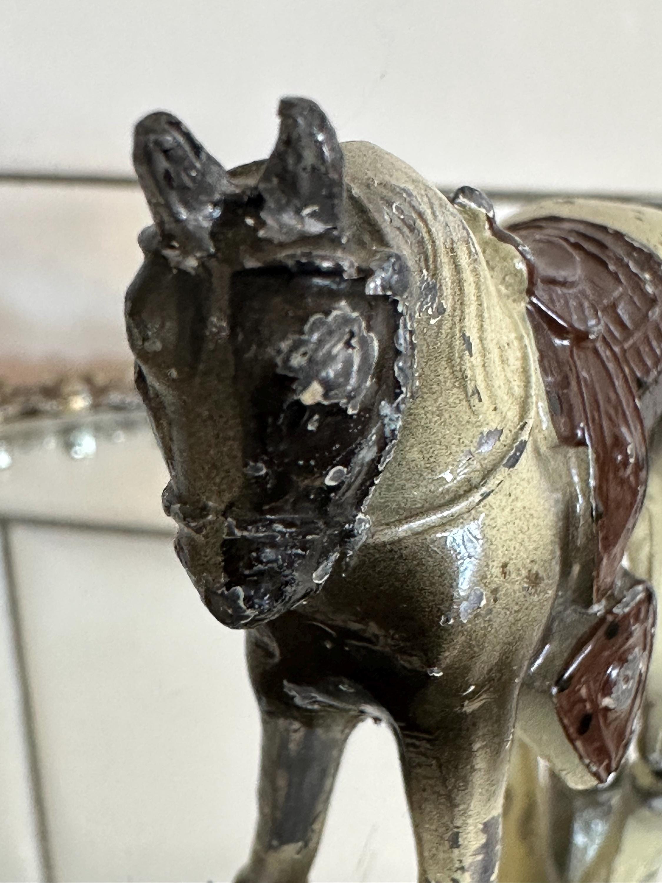 Vintage 1950s Japanese Pot Metal Horse Statue: Chippy Beige & Black ...
