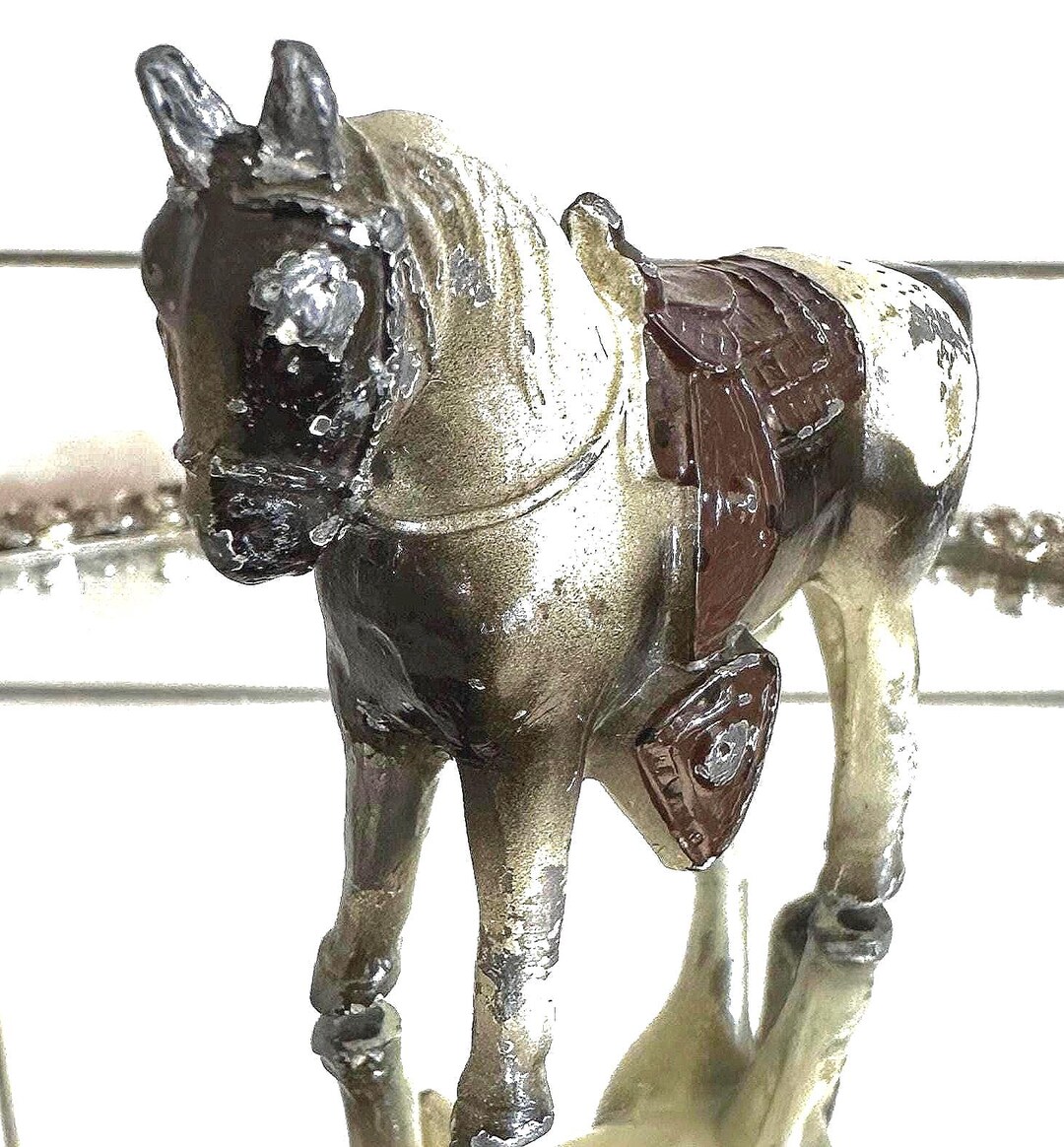 Vintage 1950s Japanese Pot Metal Horse Statue: Chippy Beige & Black ...