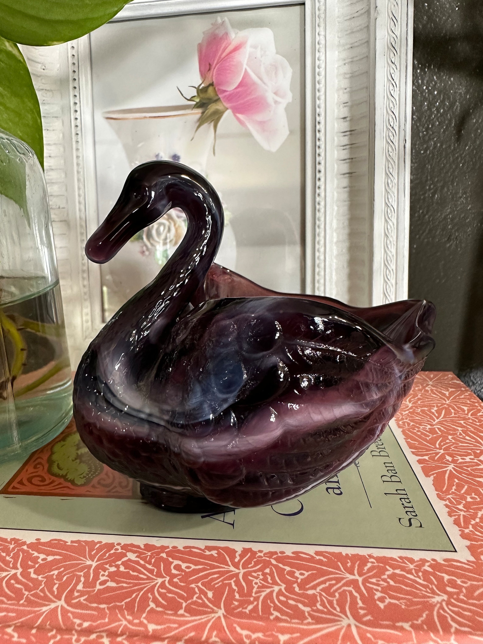Vintage Imperial Purple Slag Glass Swan Trinket Dish - Etsy
