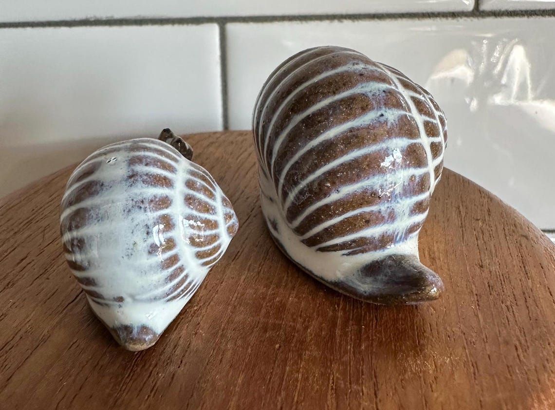 Vintage Terracotta Redware White Glazed Pottery Snails Miniature ...