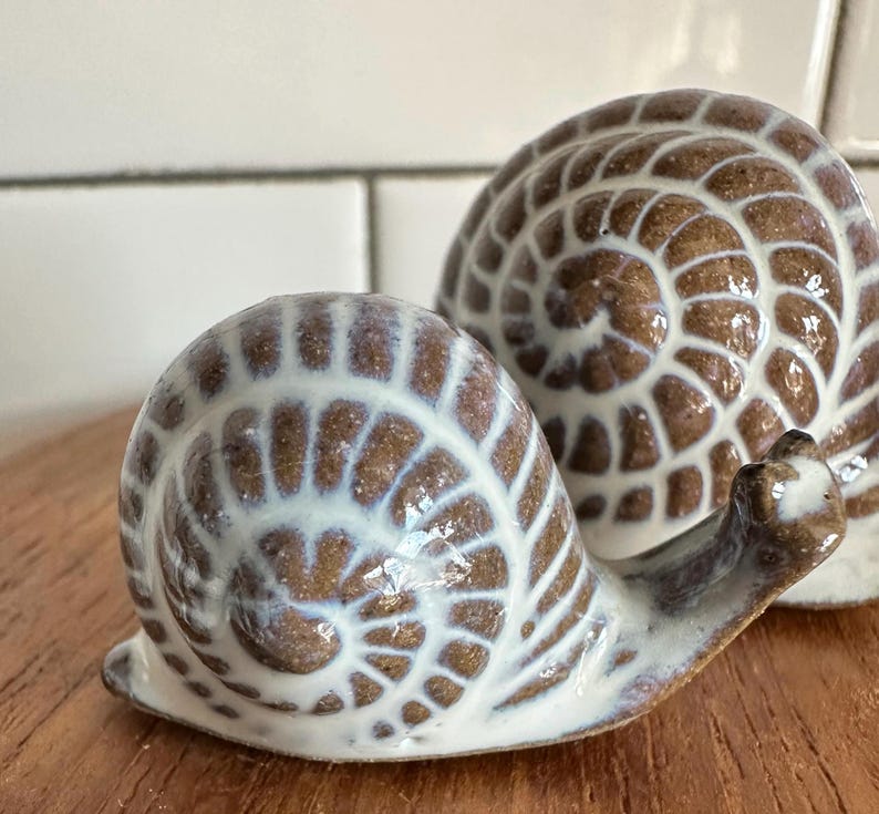 Vintage Terracotta Redware White Glazed Pottery Snails Miniature ...